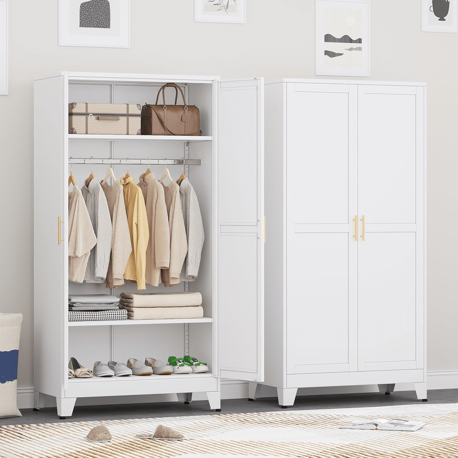 71" H Metal Armoire Wardrobe Closet Adjustable Shelve Clothes Metal ...