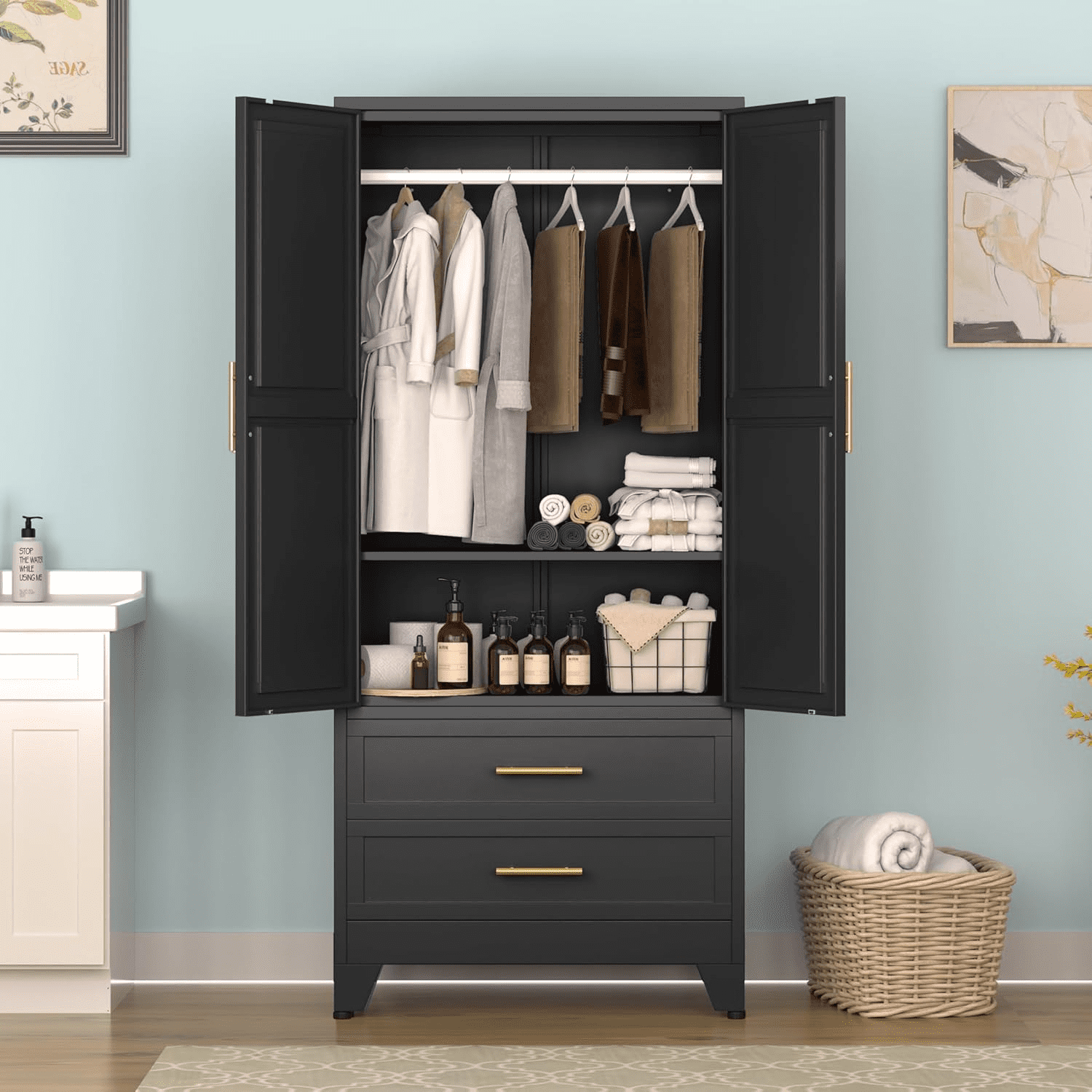 71" H Metal Armoire Wardrobe Closet Adjustable Shelve Clothes Metal ...