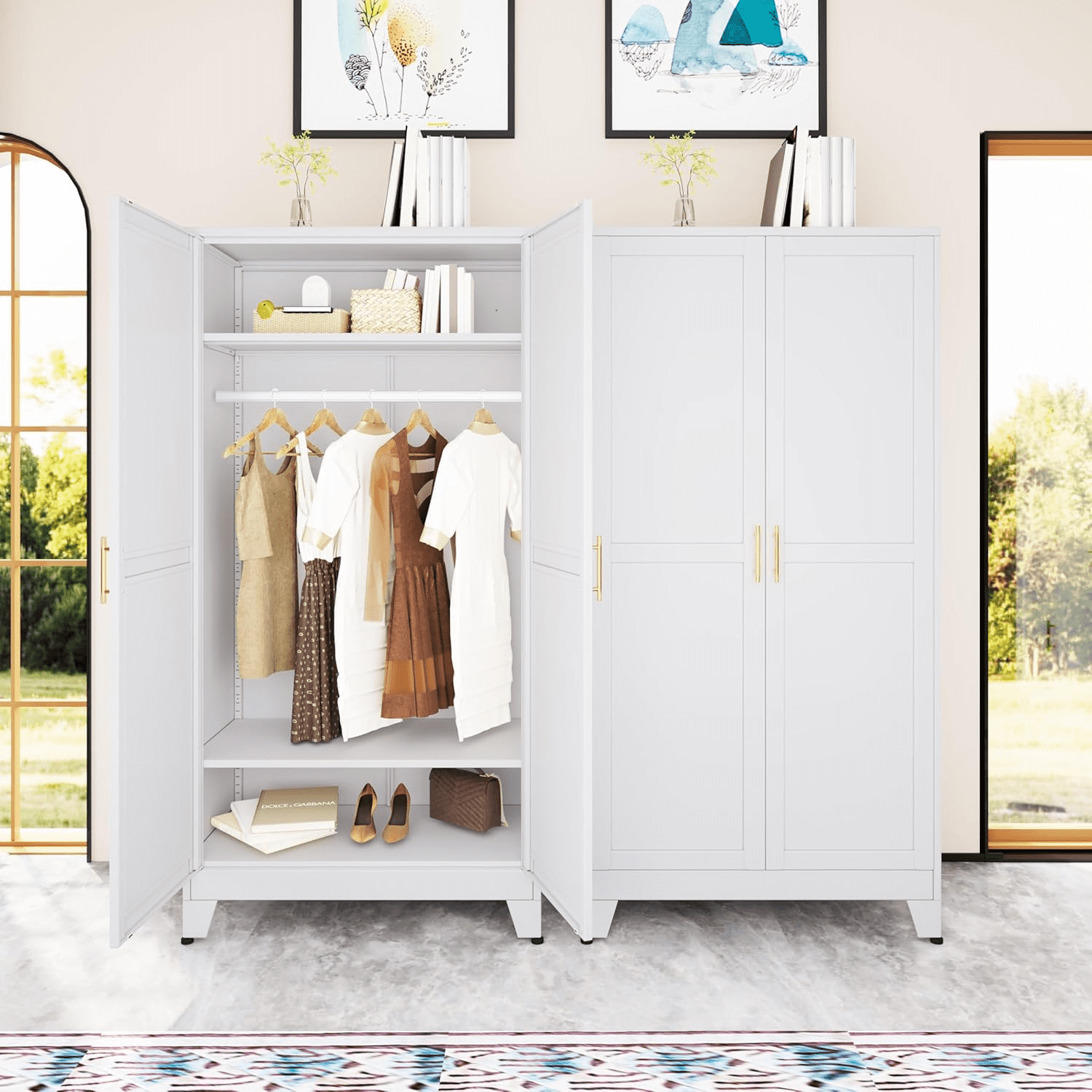 71" H Metal Tall Armoire Wardrobe Closet with Drawer Household Steel ...