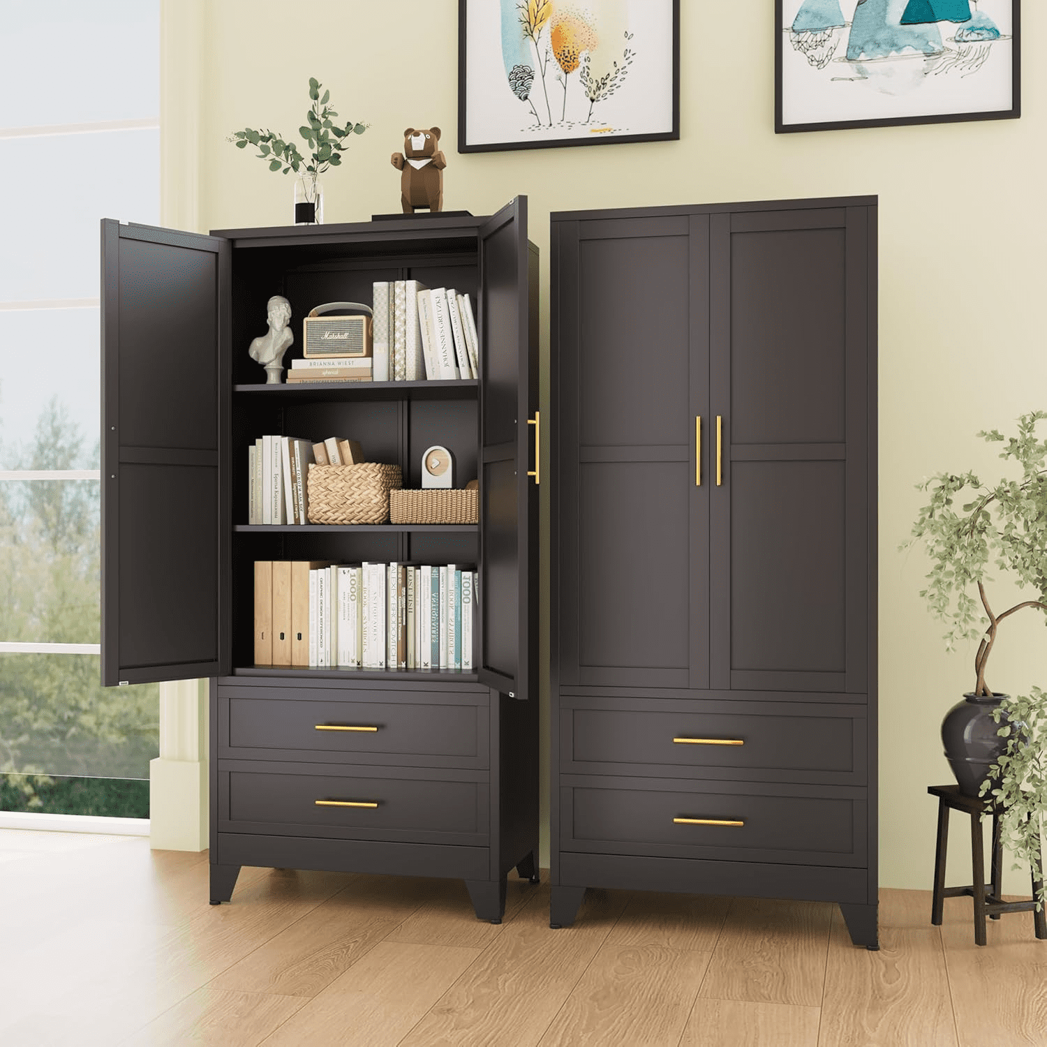 71" H Metal Tall Armoire Wardrobe Closet with Drawer Household Steel ...
