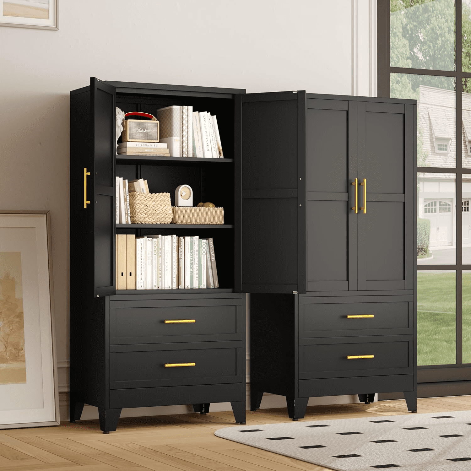 71" H Metal Tall Armoire Wardrobe Closet with Drawer Household Steel ...