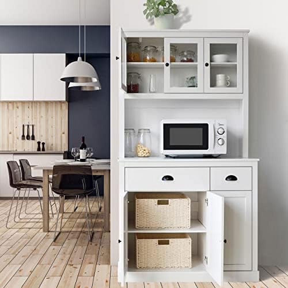 71" Pantry Buffet with Hutch Freestanding Kitchen Cabinet with 2 ...