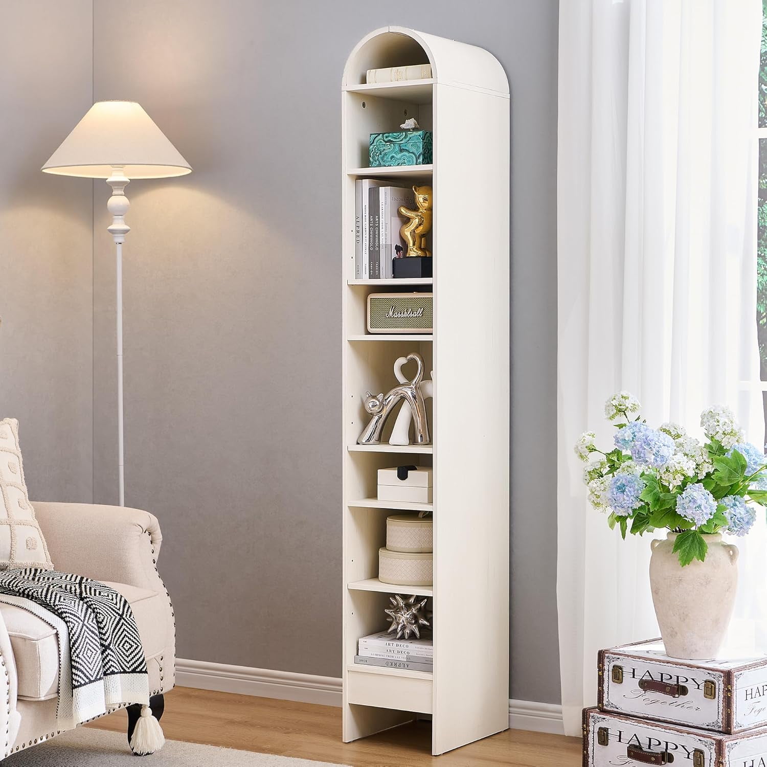 71" Tall Arched Bookshelf 7 Tiers Arch Bookcase with Storage Farmhouse ...