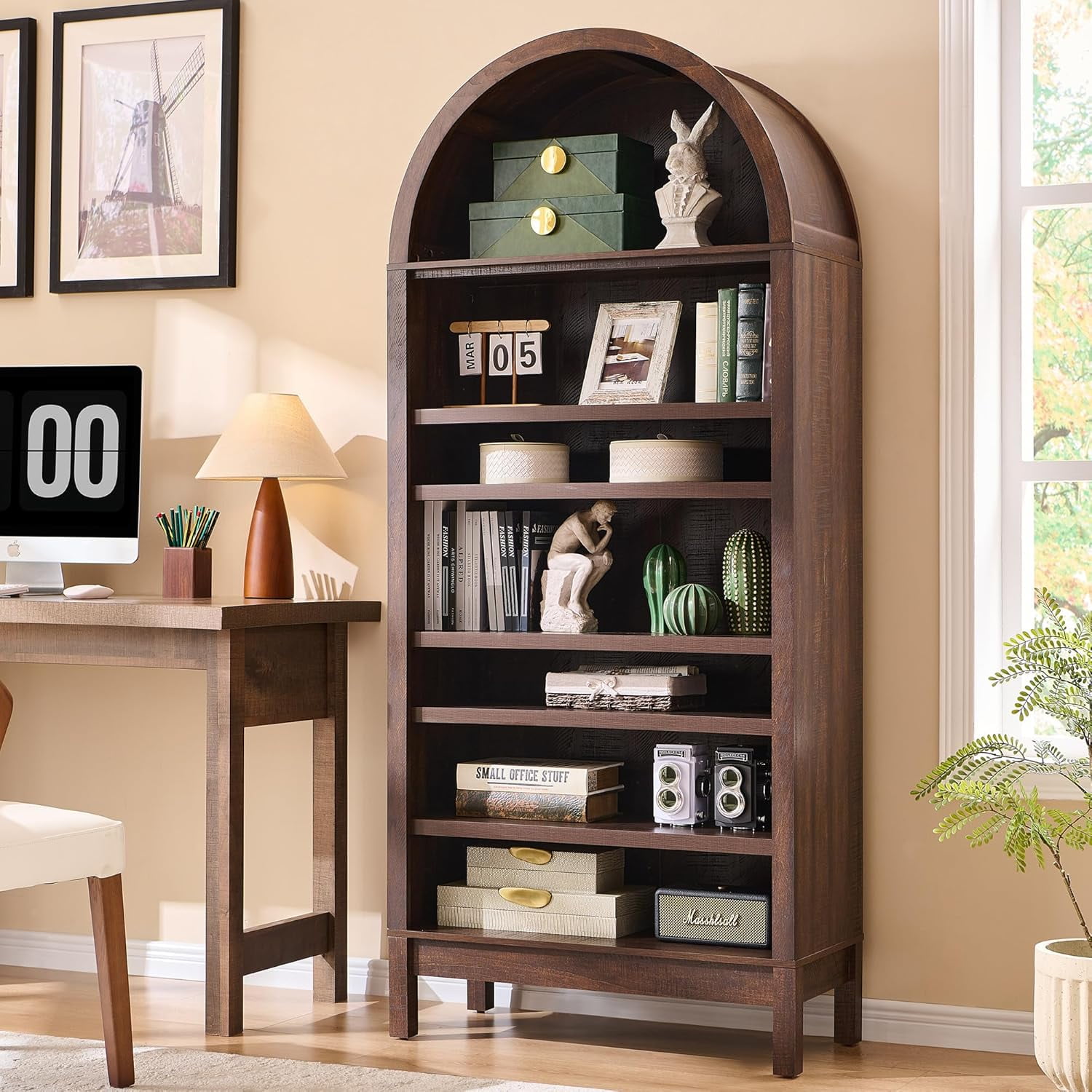 71" Tall Arched Bookshelf 8 Tiers Arch Bookcase with Storage Farmhouse ...