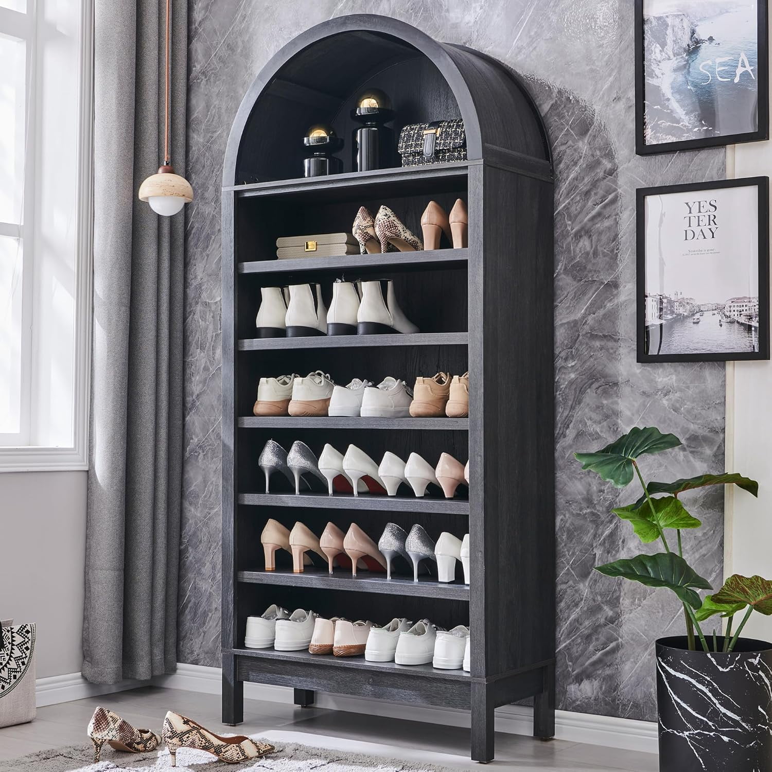71" Tall Arched Shoe Cabinet 7 Tiers Shoe Storage Cabinet Freestanding ...