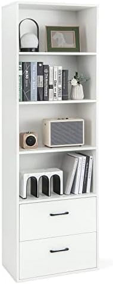 71" Tall Bookcase with Doors Modern 4-Tier White Bookshelf with Anti ...