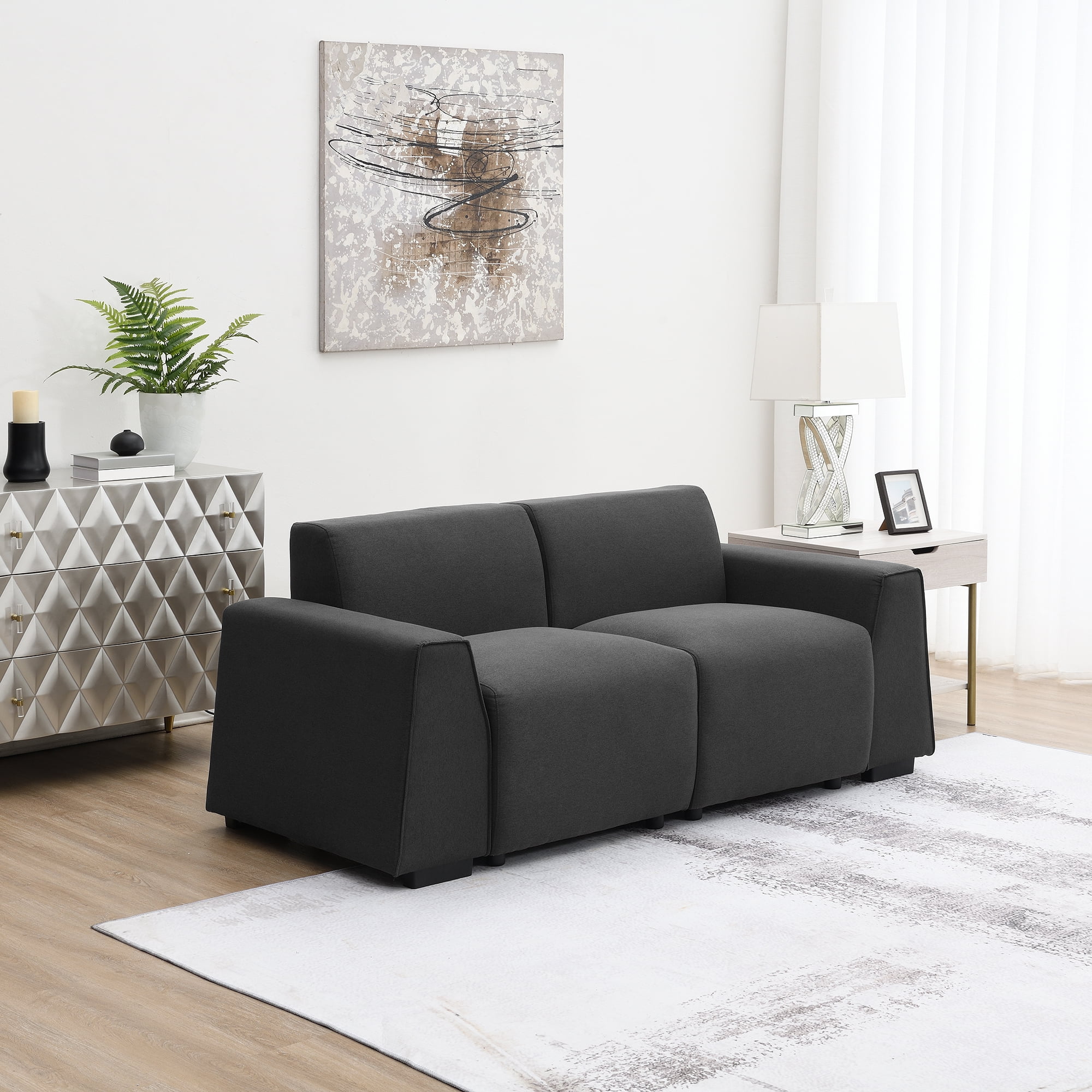 71*35.5" Modern Linen Fabric Sofa,Stylish and Minimalist 2-3 Seat Couch ...