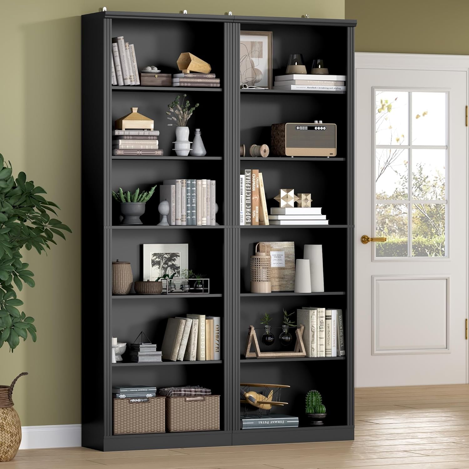 71.4" Tall Bookshelf with Drawers & Cabinet 5-Tier Floor Standing ...