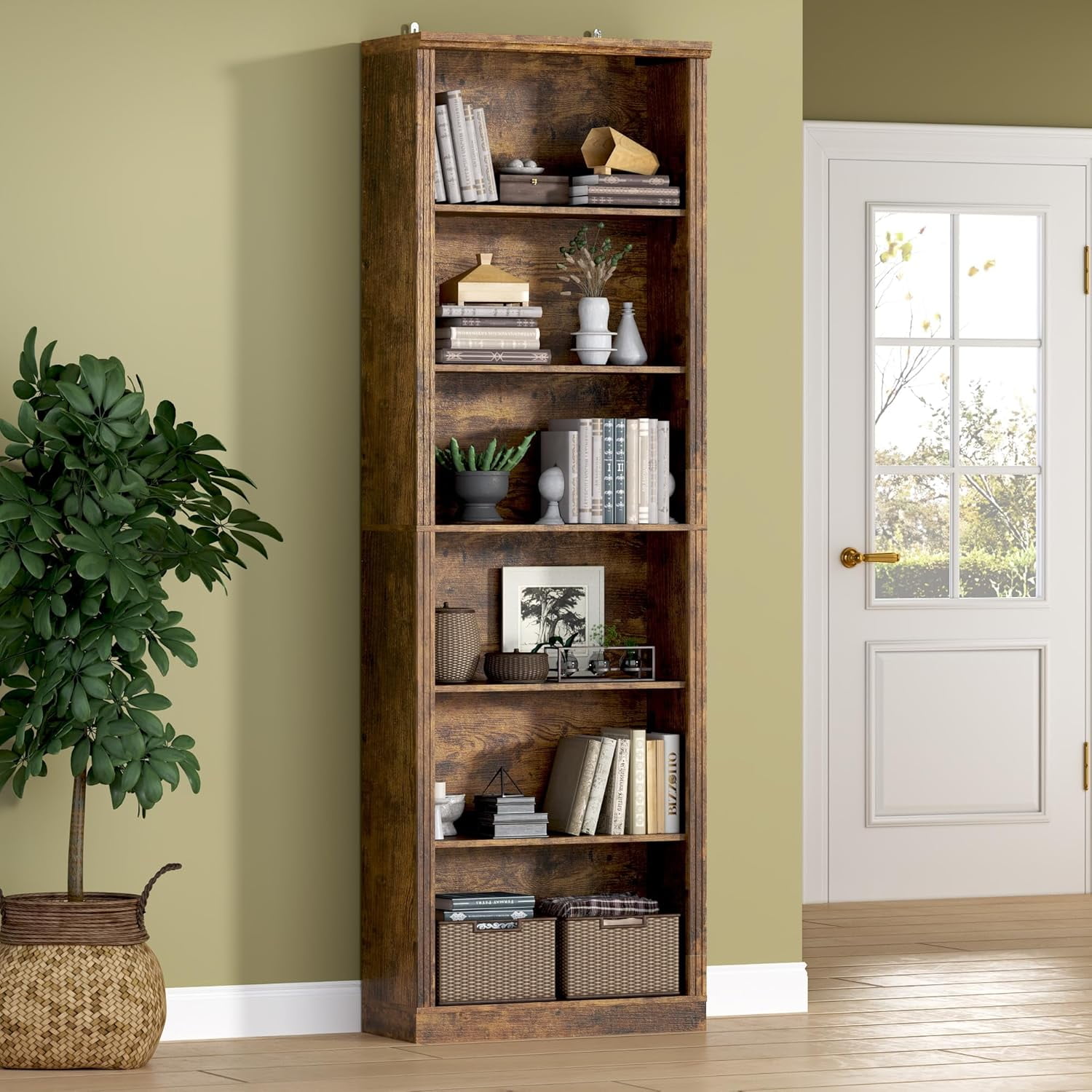 71.4" Tall Bookshelf with Drawers & Cabinet 5-Tier Floor Standing ...