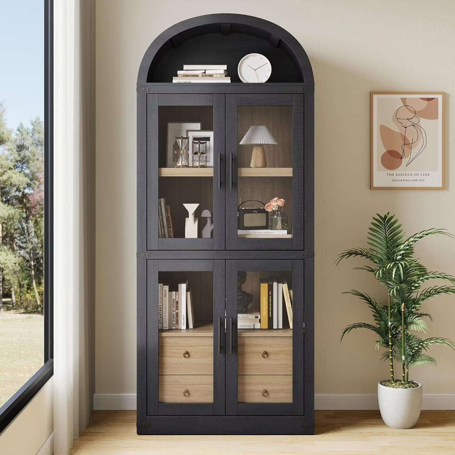 71.7" Tall Arched Kitchen Pantry Cabinet, Wood Kitchen Storage Cabinets ...