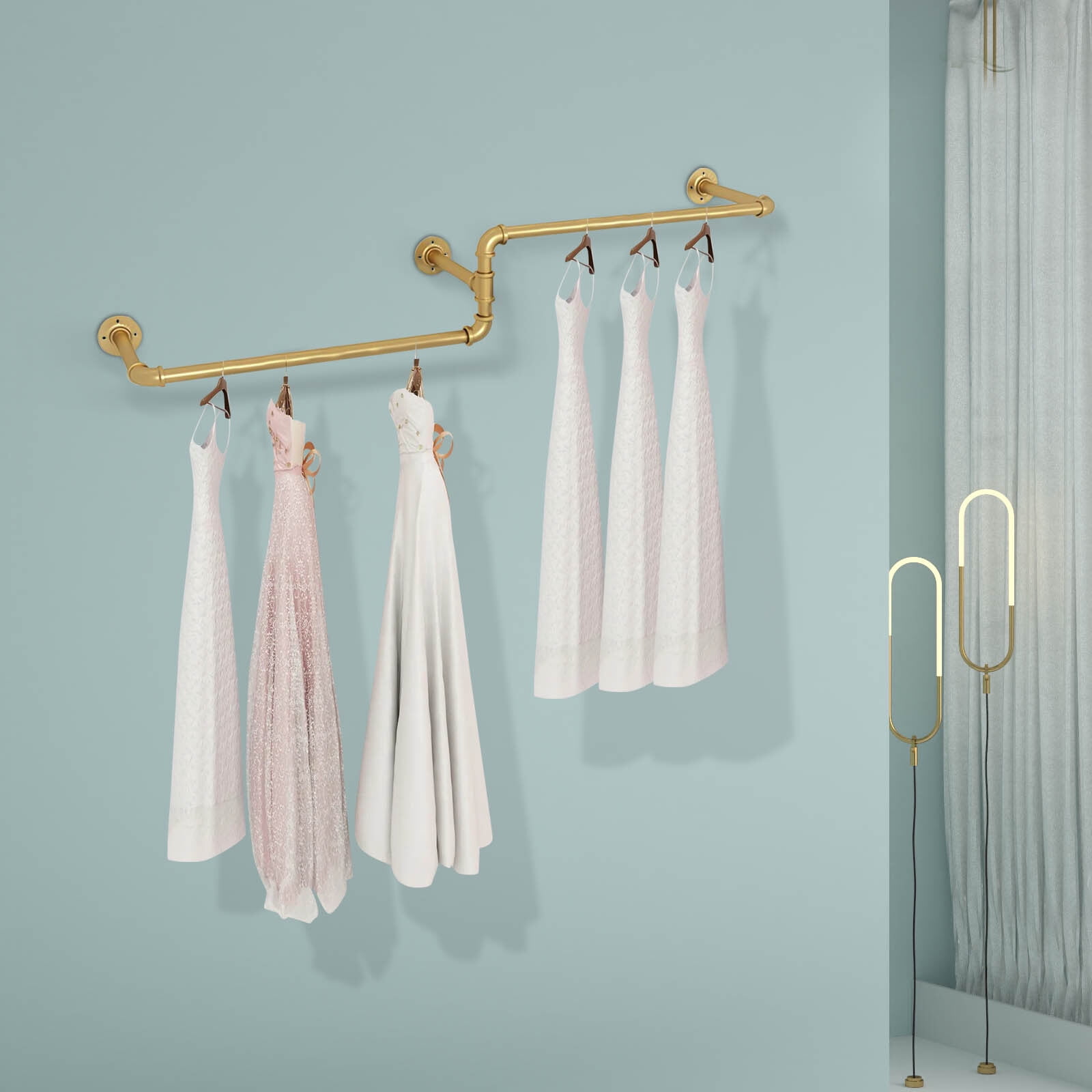 71*9.8*7.5 Modern Gold Garment Rack Clothes Rack Wall-Mount Garment ...