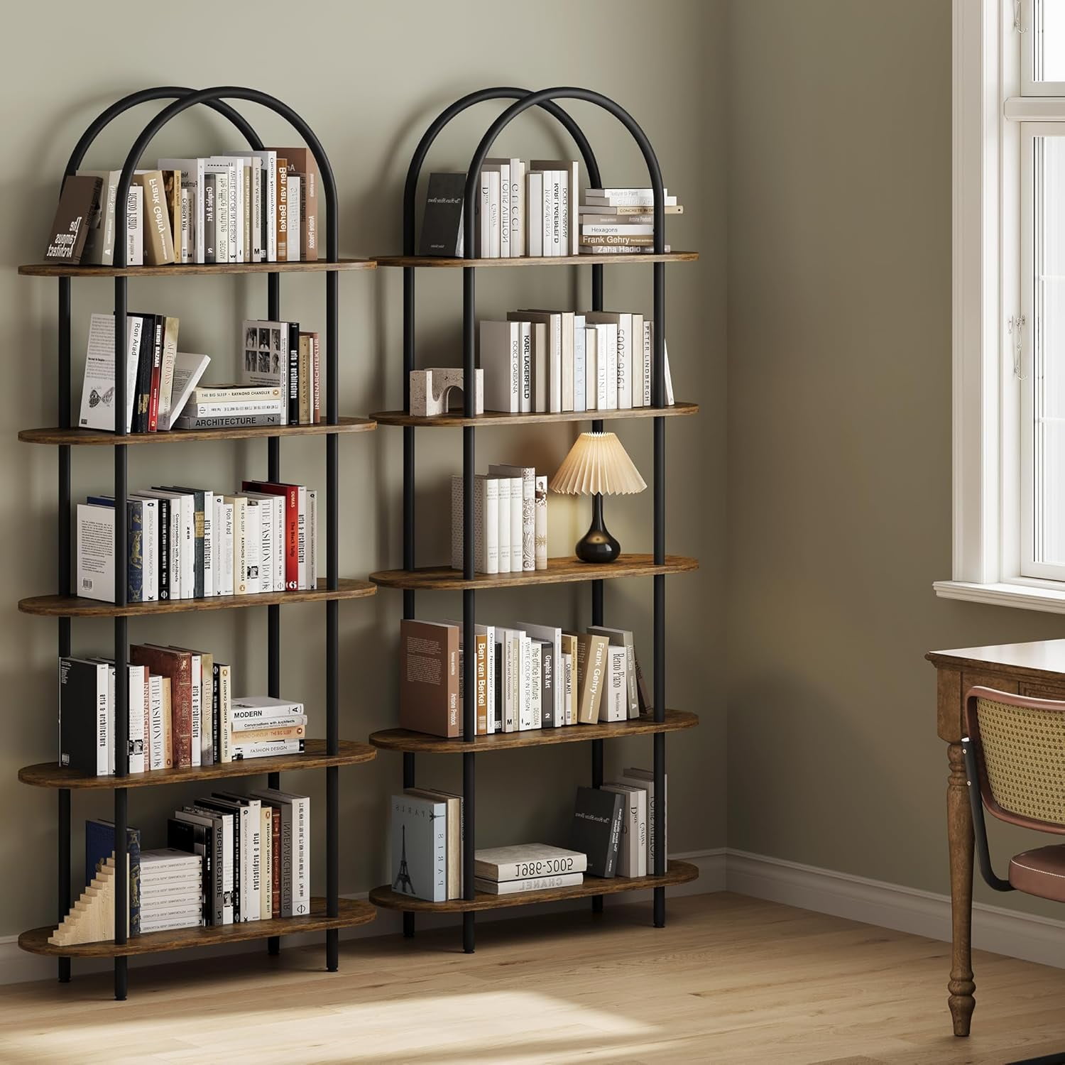 71" Arched Bookshelf 2PCs 5 Tier Bookcase Open Bookshelf Plant Stand ...