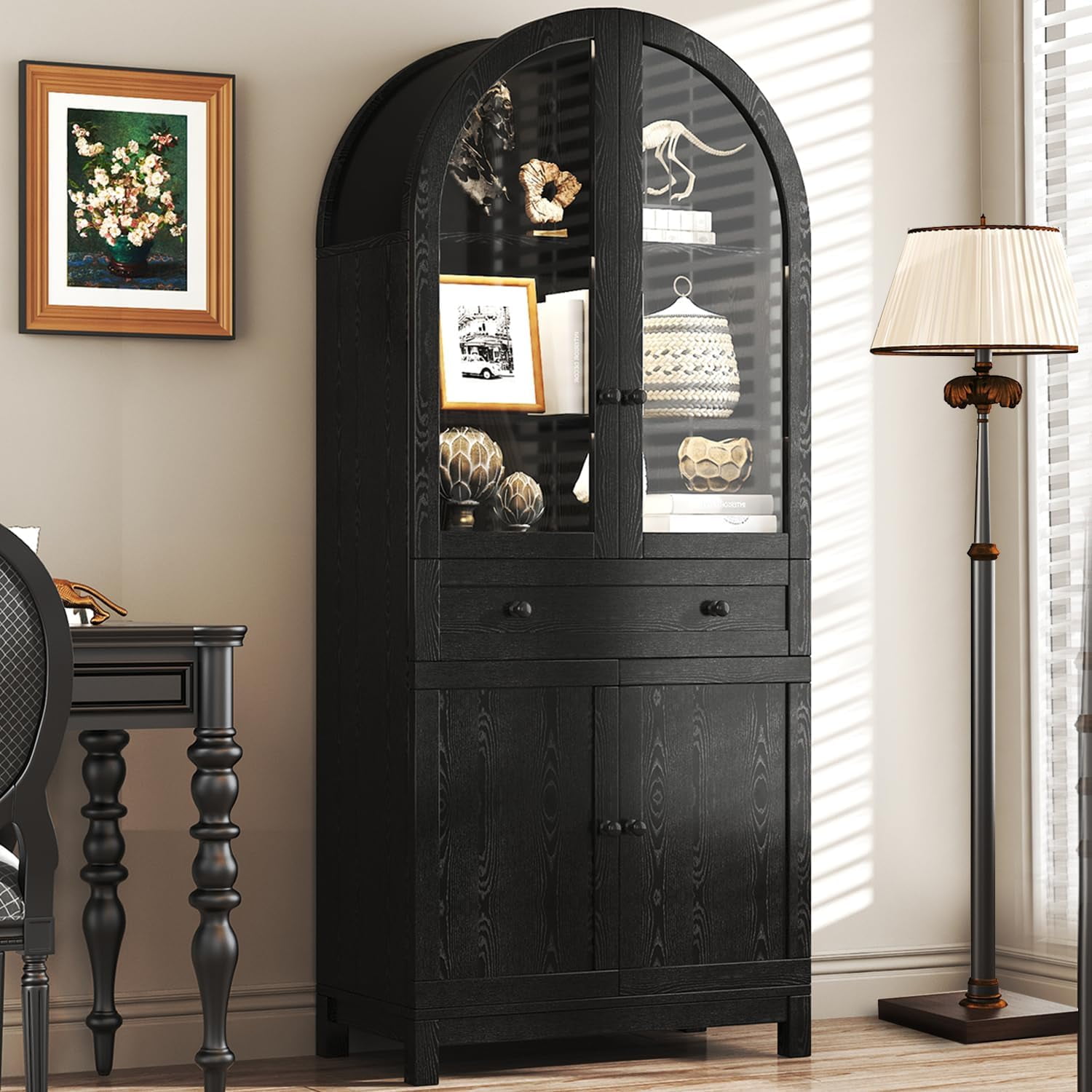 71'' Arched Cabinet with Doors, Arch Display Cabinet Modern Kitchen ...