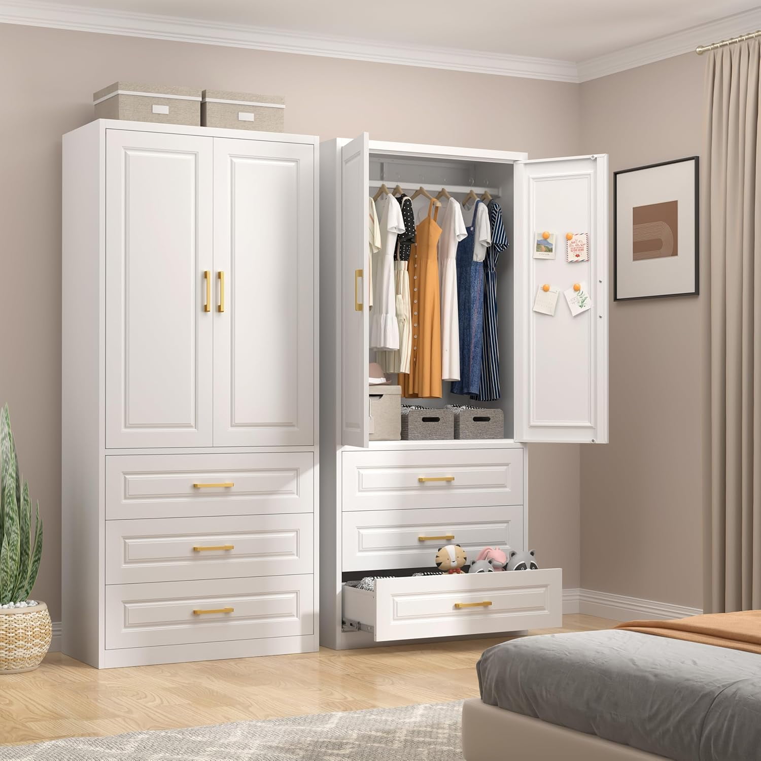 71" Armoire Wardrobe Closet, Armoire with Drawers, Wardrobe with ...