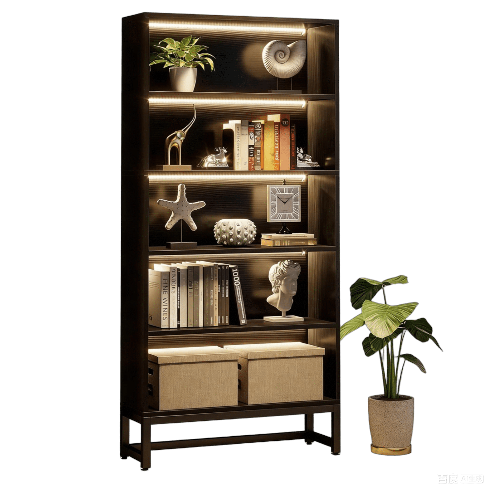 71'' Bookshelf with LED Lights,5-Tier Bookcase Organizer with Multi ...