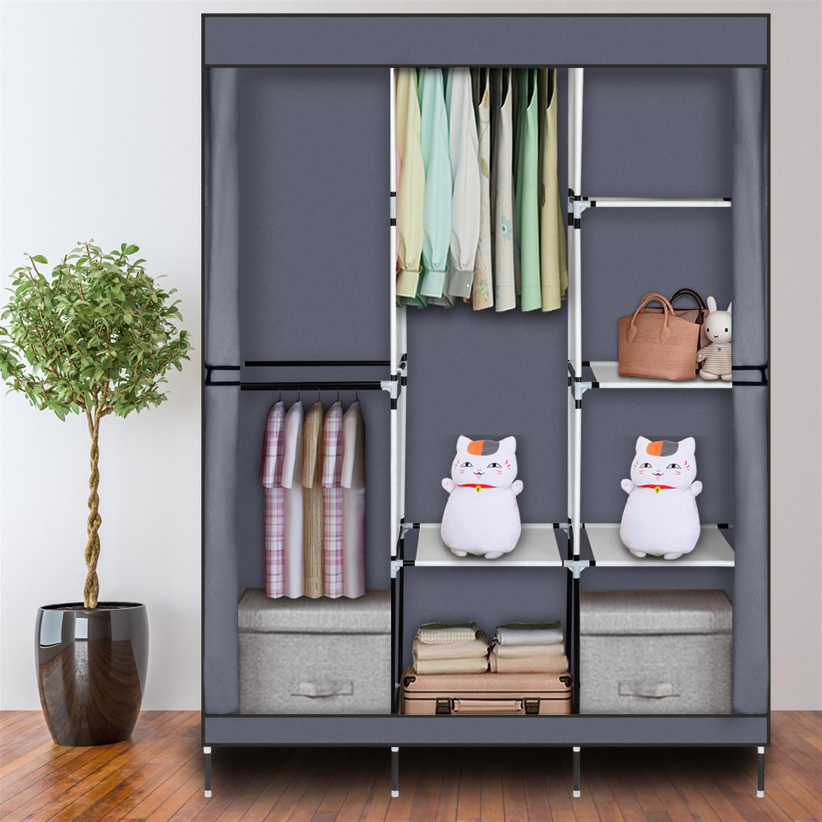 71" Closet Wardrobe Clothes Rack Storage Organizer with Shelf, Gray ...