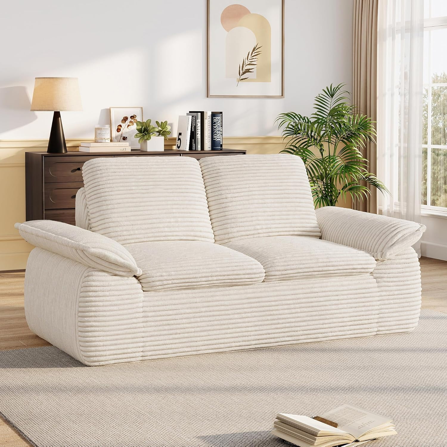 71" Cloud Loveseat Sofa in a Box, Corduroy Boneless Couch with Comfy ...