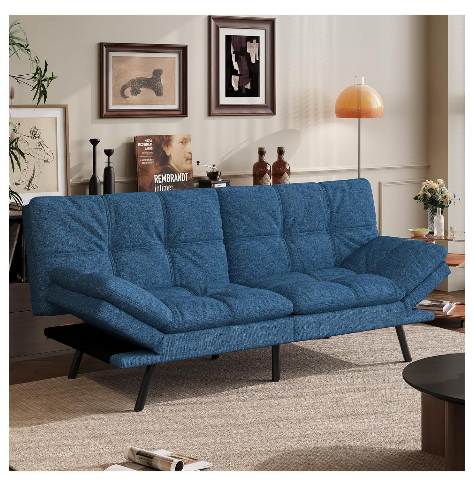 71" Convertible Futon Sofa Bed,3-in-1 Linen Fabric Futon Couch with ...