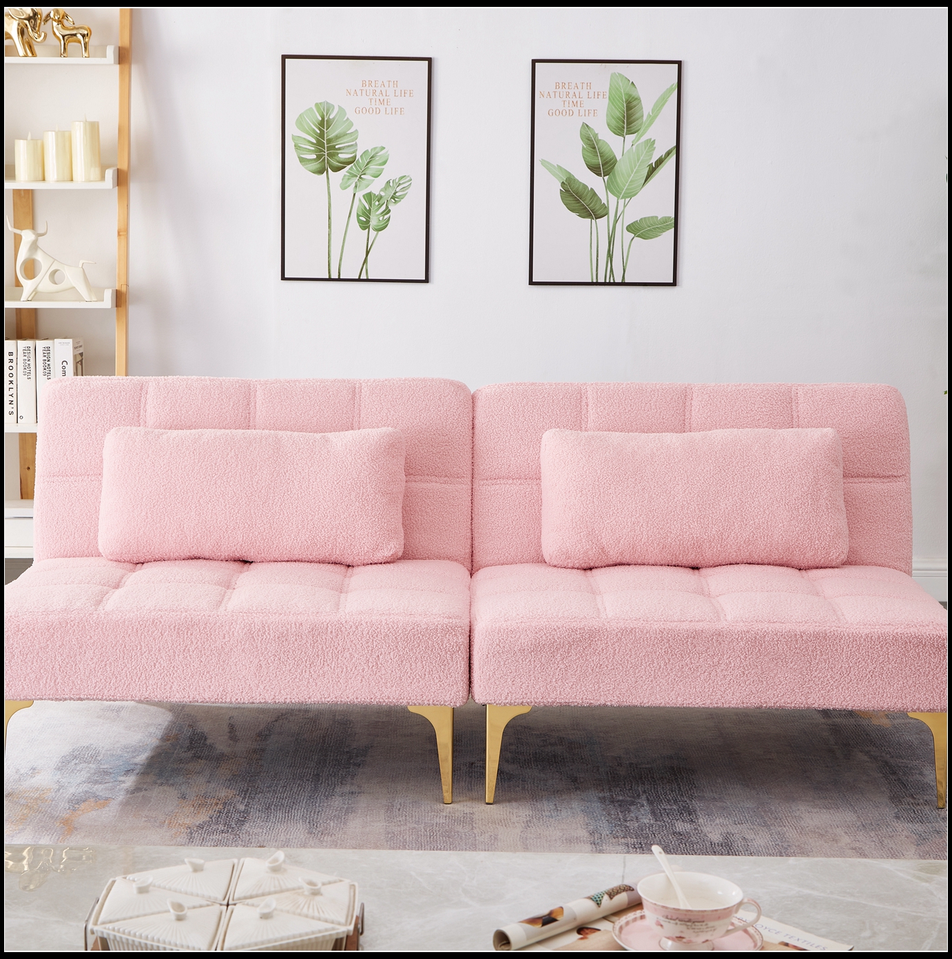 71" Convertible Sofa Bed futon with gold metal legs - Walmart.com