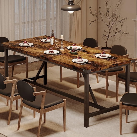 71" Dining Table, Seating for 6-8 People, Industrial Durable Wood ...
