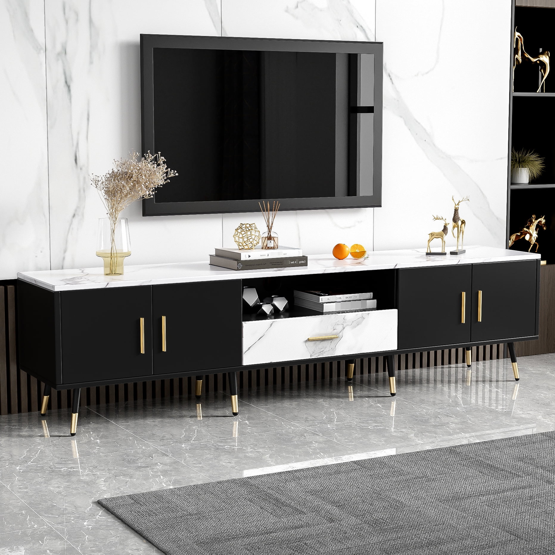 71'' Entertainment Center With 2 Cabinets, Open Compartments For 70-79 ...