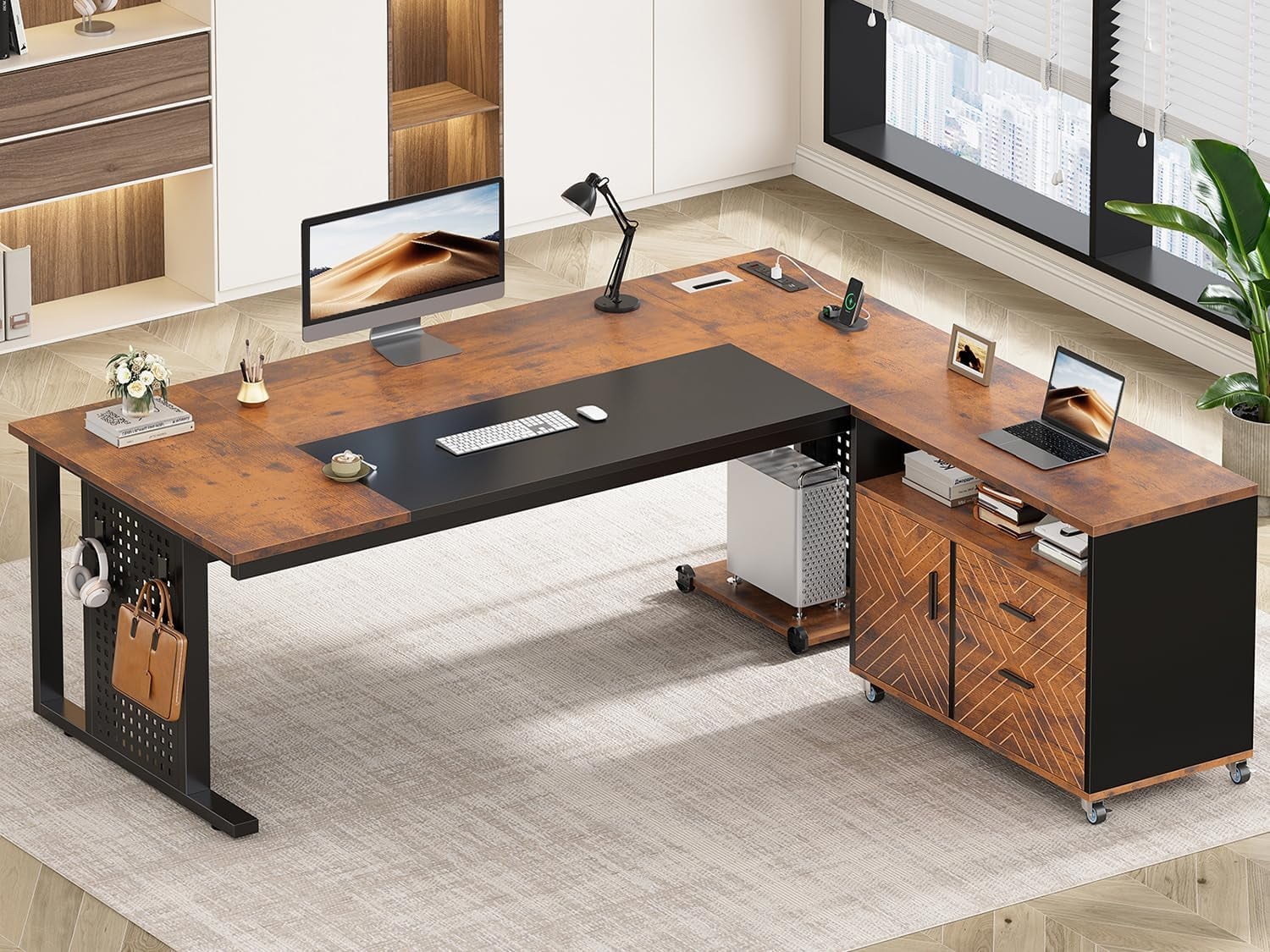 SEDETA 71" Executive Desk with Rolling File Cabinet, Large Office Desk ...