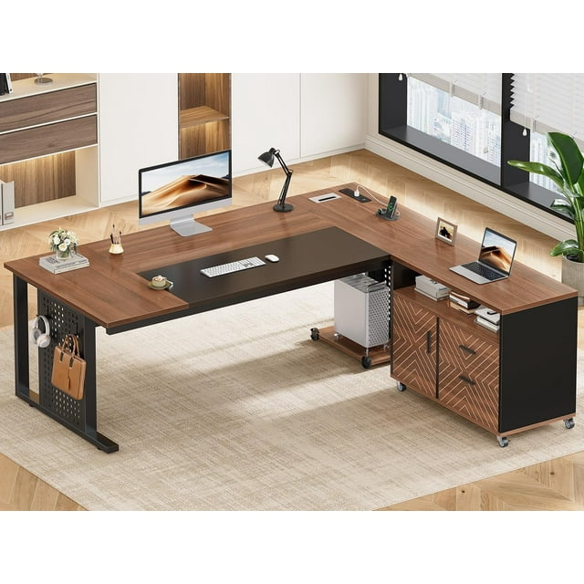 SEDETA 71" Executive Desk with Rolling File Cabinet, Large Office Desk ...