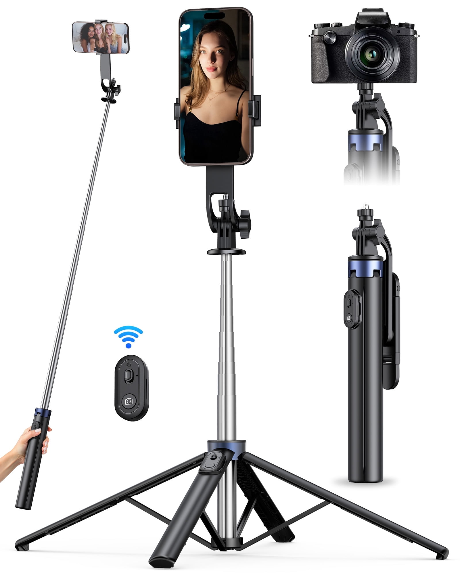Frsara 71" Extendable Phone Tripod & Selfie Stick with Wireless Remote ...