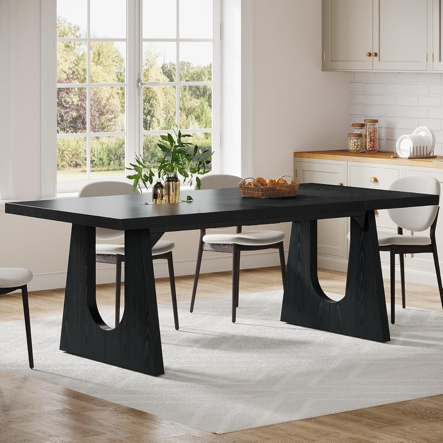 71" Farmhouse Black Dining Table for 6-8, Large Rustic Rectangular ...