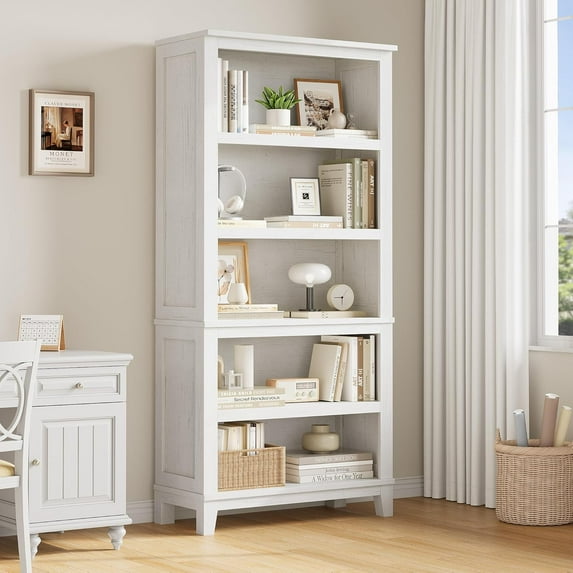 71" Farmhouse Bookcase w/Adjustable Shelves & 31.5" Width, 5 Tier Tall ...