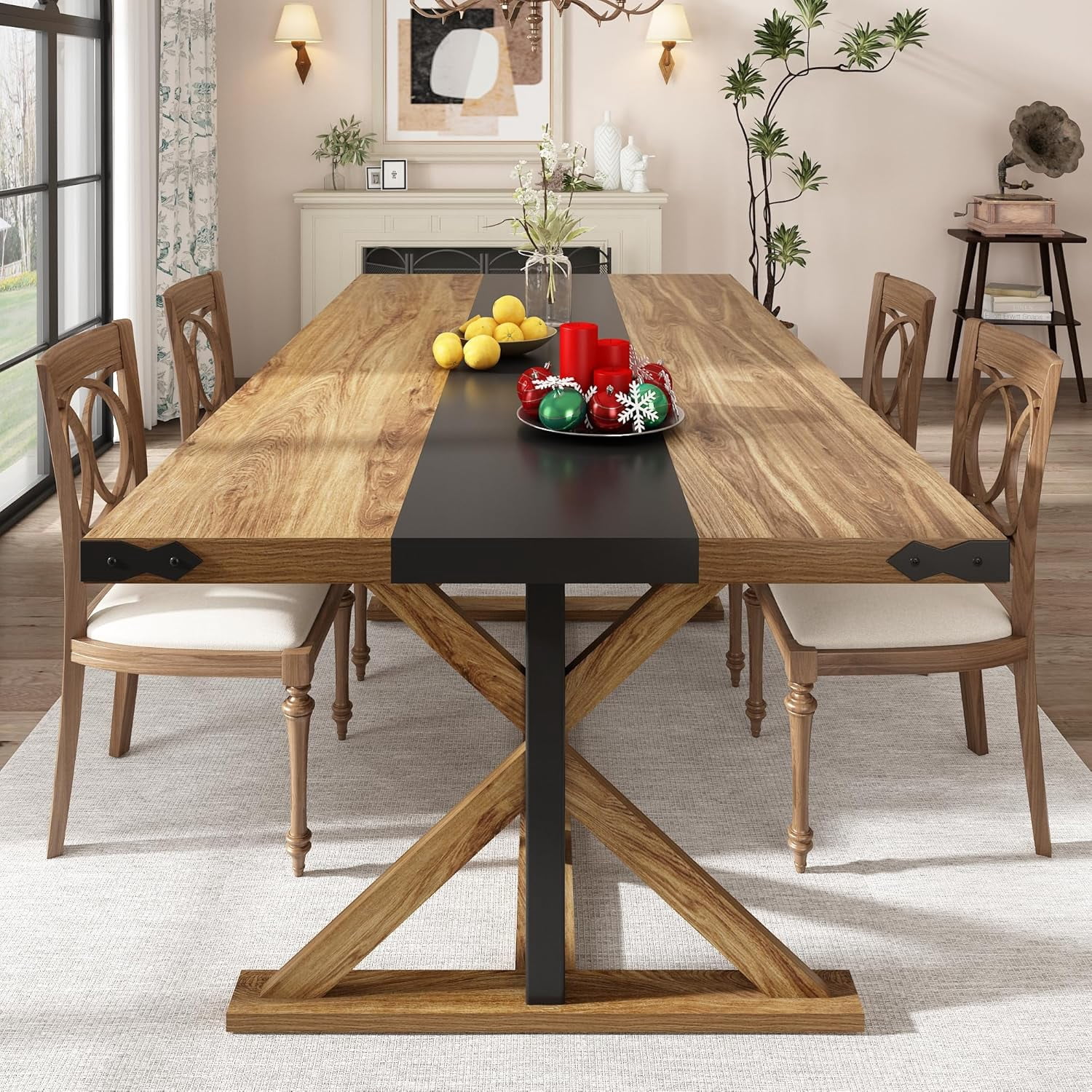 71" Farmhouse Dining Table for 5 6 People, Rectangular Kitchen Table W ...