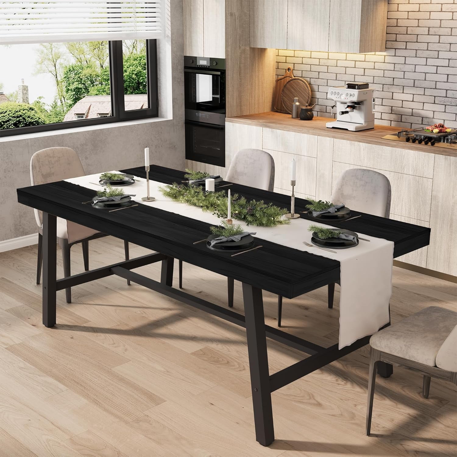 71" Farmhouse Dining Table for 6-8 People, Adjustable Feet & 300lb ...