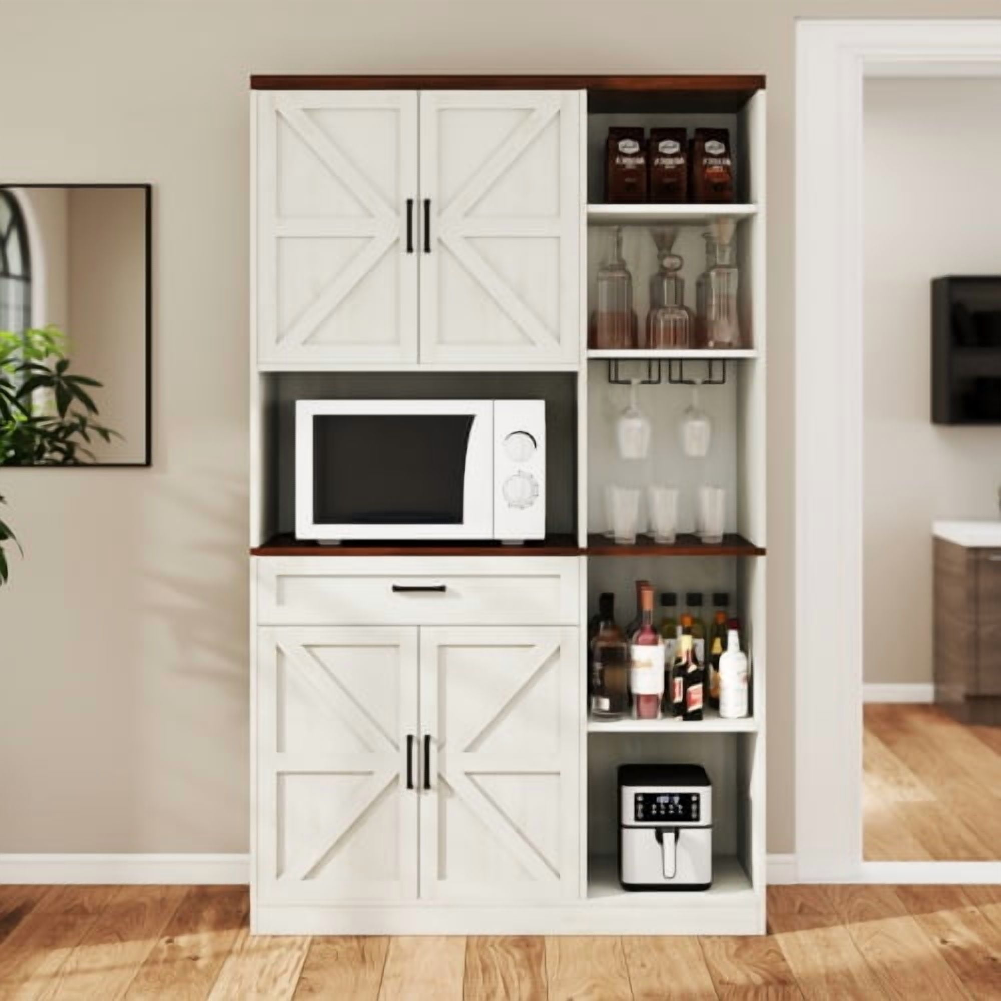71'' Farmhouse Kitchen Pantry Sideboard with Cabinet and Drawer ...
