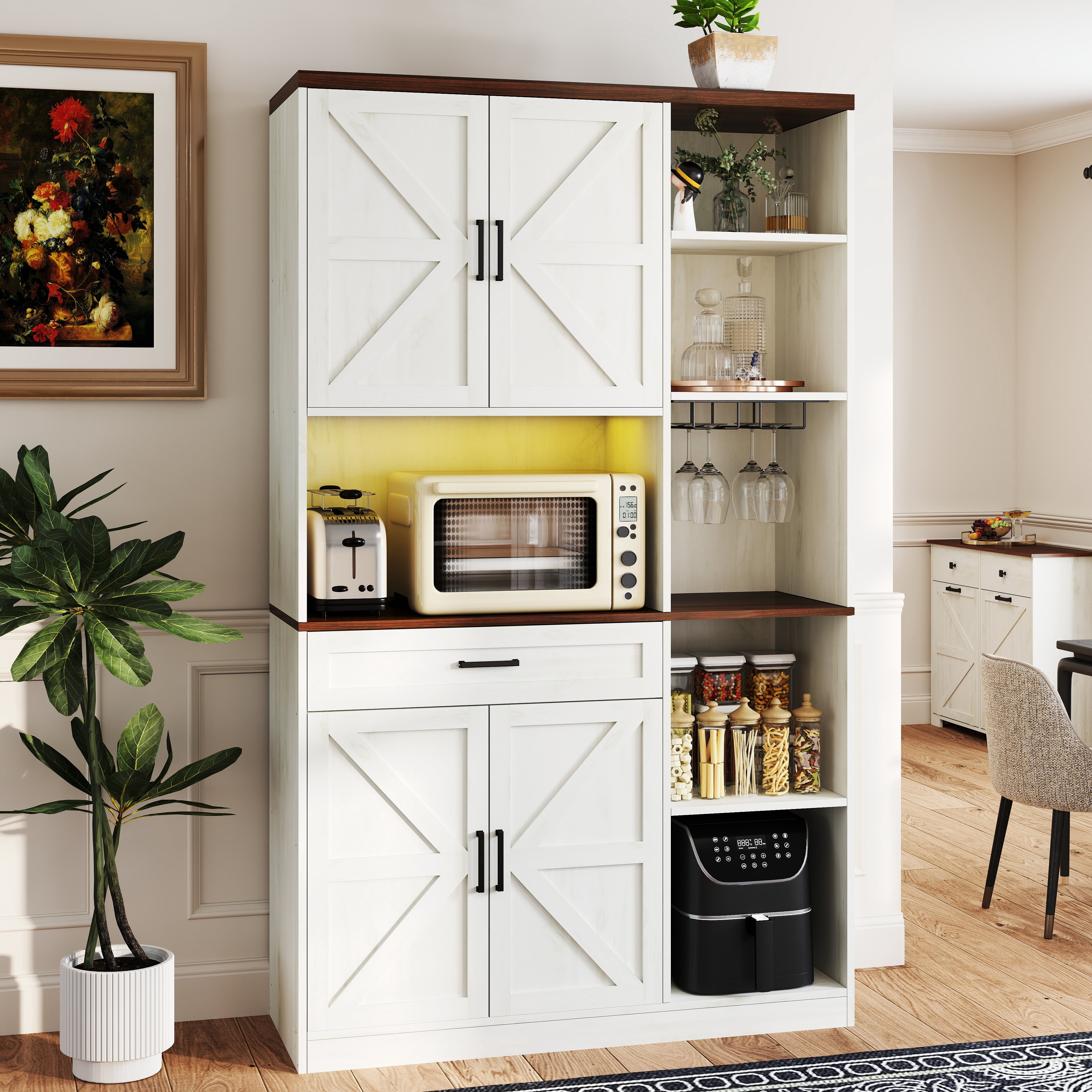 71'' Farmhouse Kitchen Pantry Sideboard with Cabinet and Drawer ...