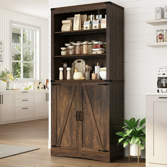 71" Farmhouse Kitchen Pantry Storage Cabinet with 5 Layers Adjustable ...