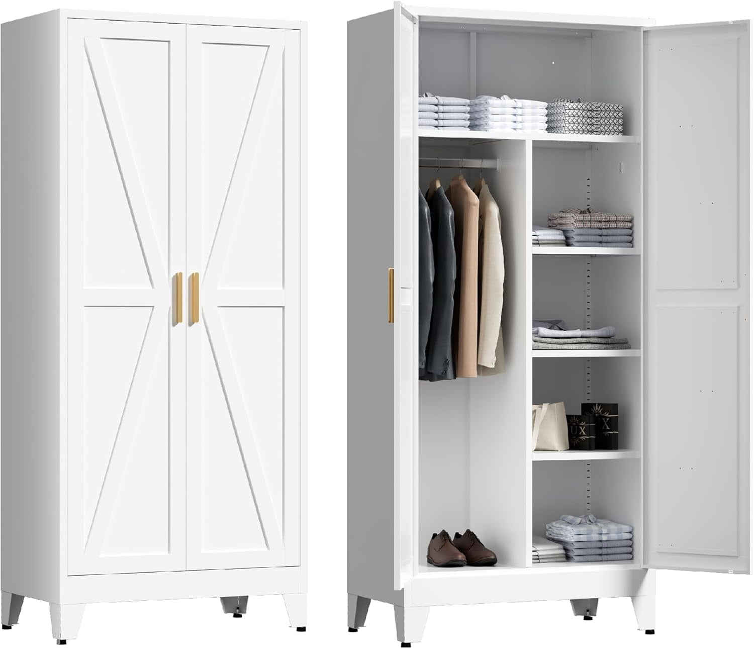71'' Farmhouse Metal Wardrobe Cabinet with Hanging Rod, 2 Barn Door ...
