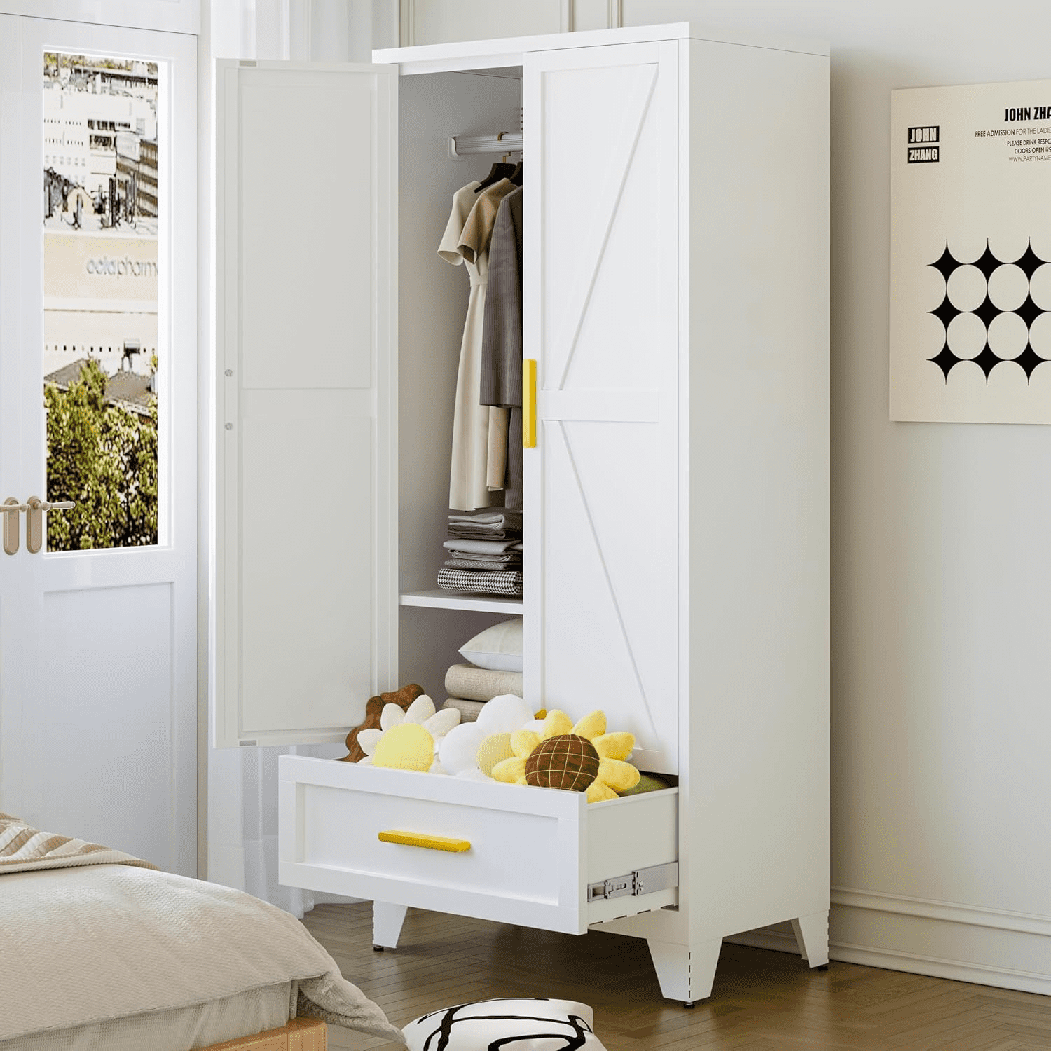 71 Farmhouse Metal Wardrobe Closet with Hanging Rod GUBUONIP 2 Barn ...