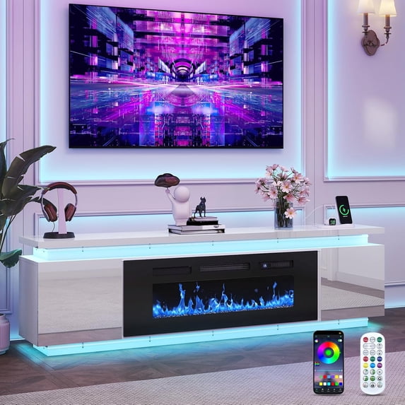 71" Fireplace TV-Stand with LED Light for TVs Up to 85" - 40" Electric ...