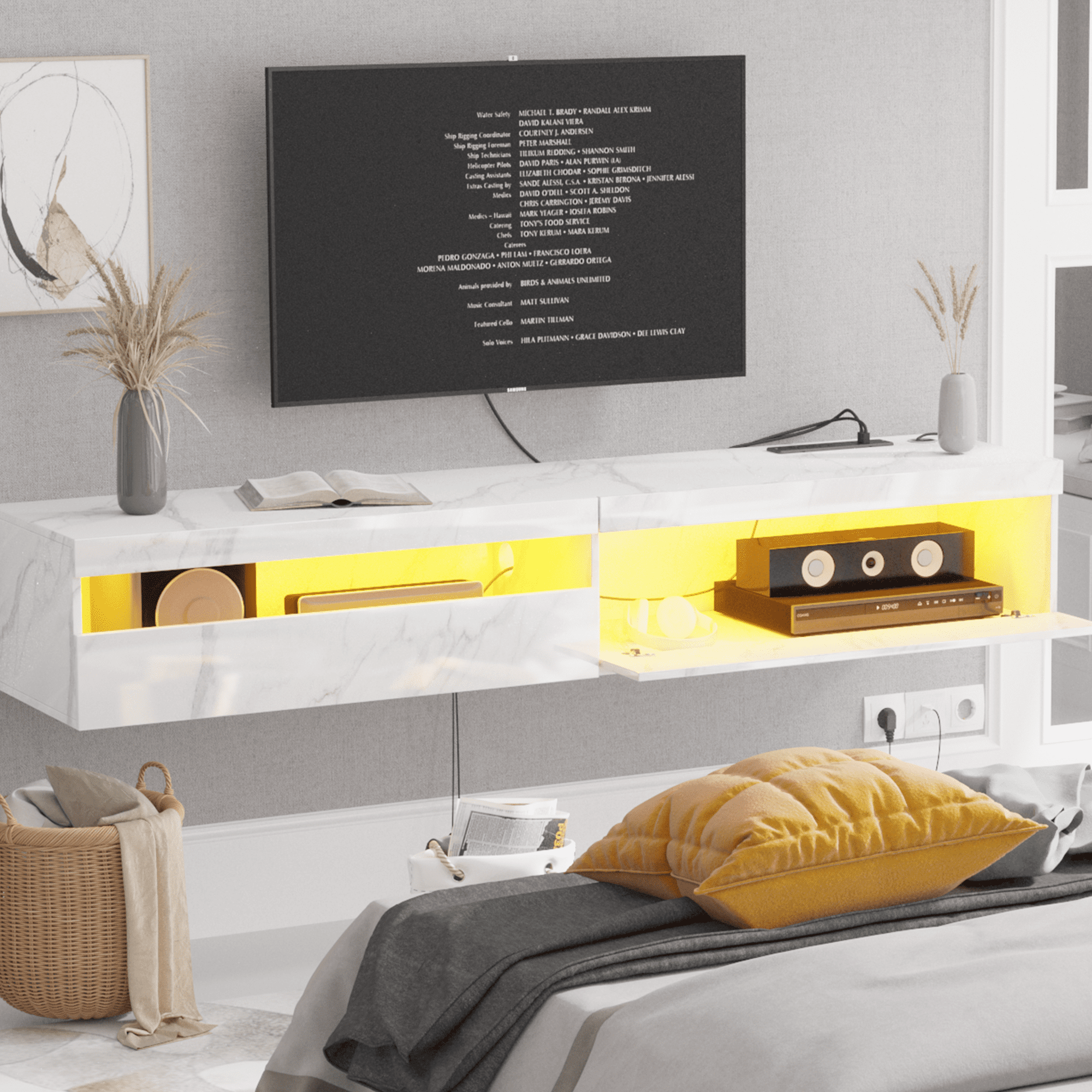 71" Floating TV Stand with LED Lights & Power Outlet - Modern Wall ...