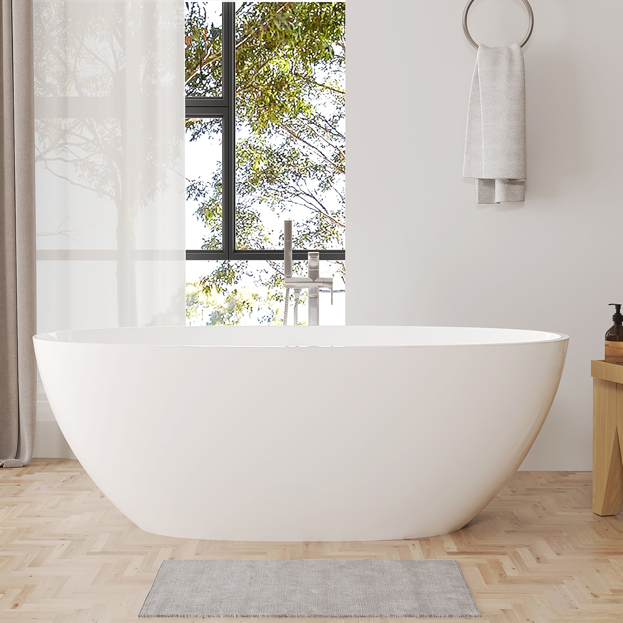 71" Freestanding Bathtub, 25mm thick, LIGMIRR Oval Shaped Stone Resin ...