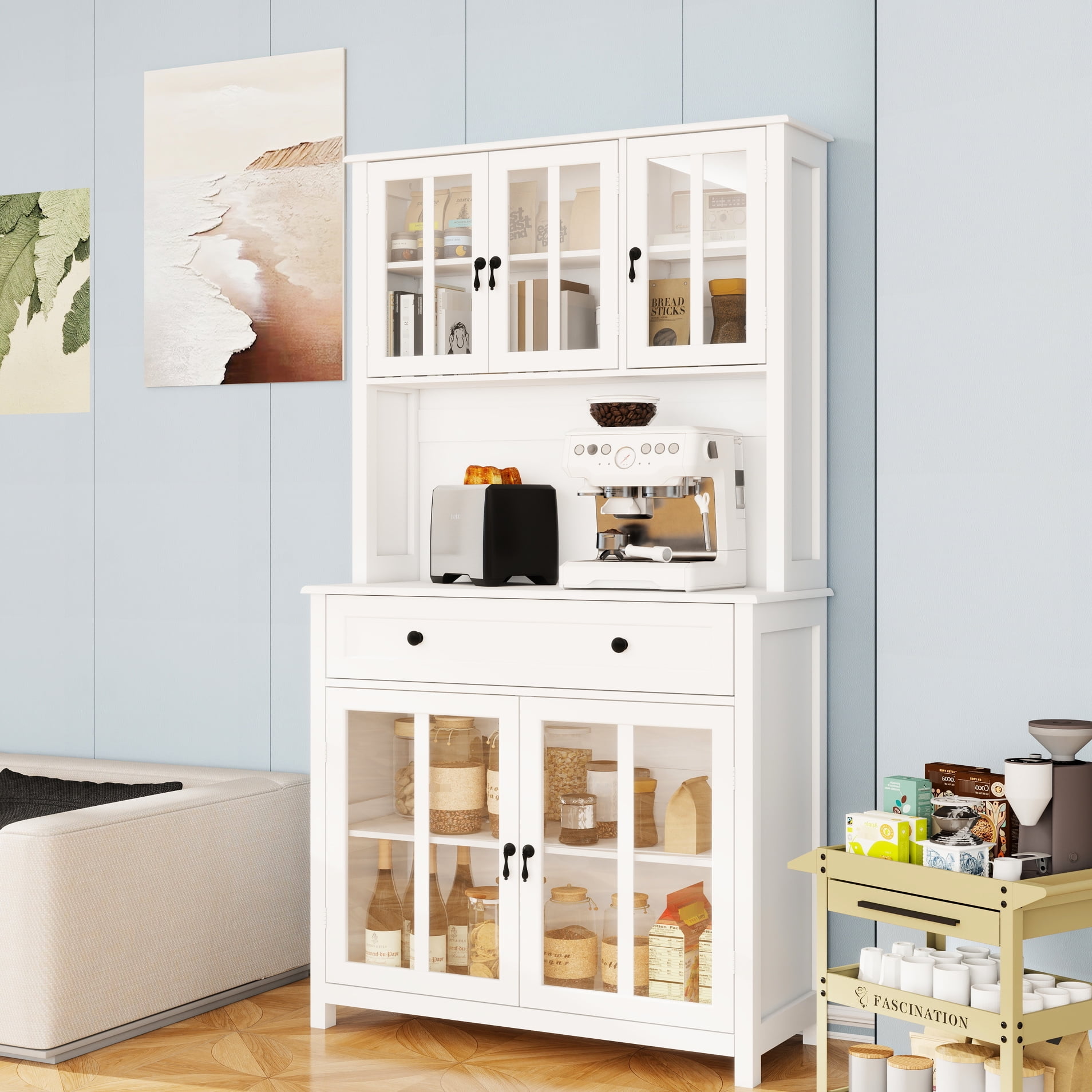 71" Freestanding Pantry Storage With 3 Adjustable Shelves - 5 Glass ...
