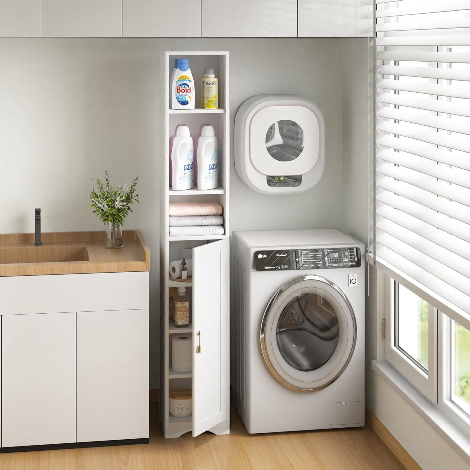 71” Freestanding Storage Cabinet with 6 Removable Shelves, Bottom ...