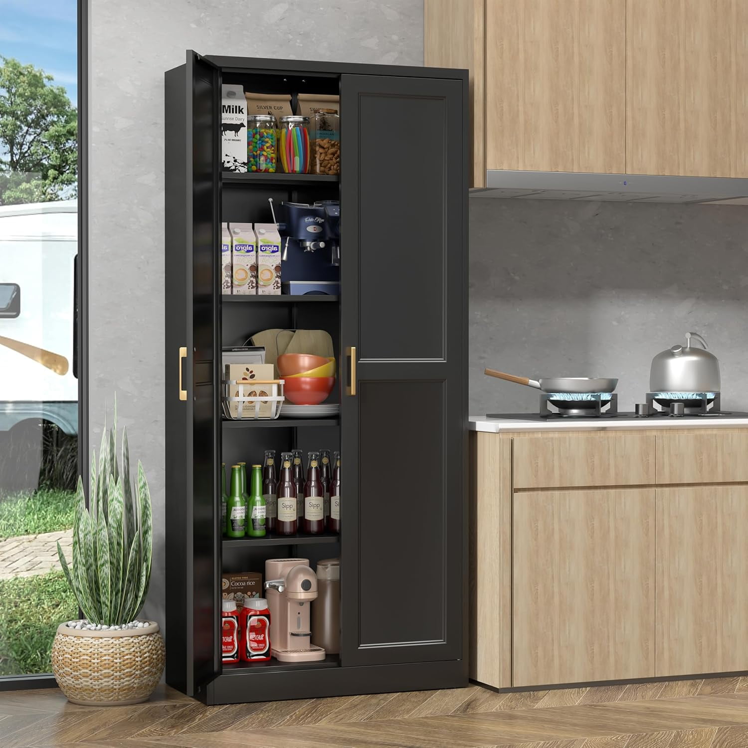71" Garage Storage Cabinets with Lock, Cabinets with Doors and Shelves ...