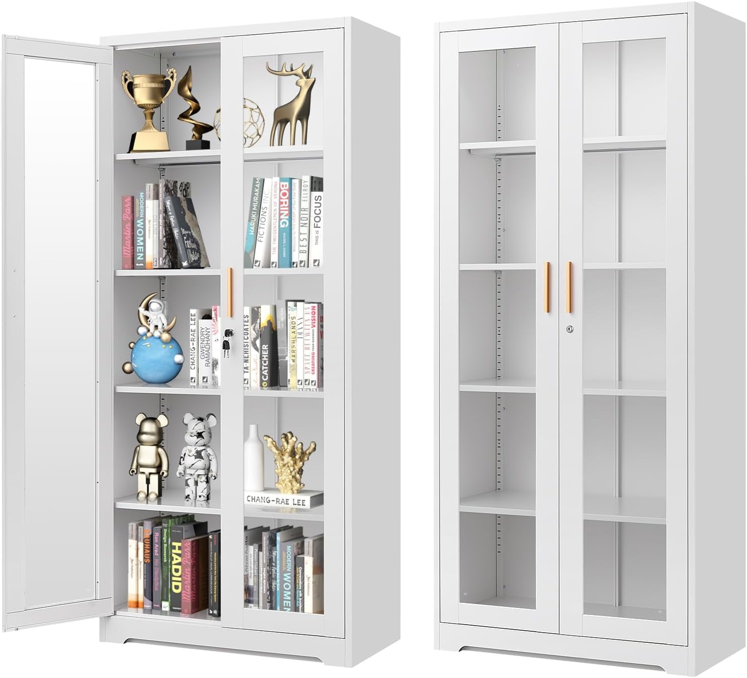 71" Glass Display Cabinet, Metal Storage Cabinet with Glass Doors ...