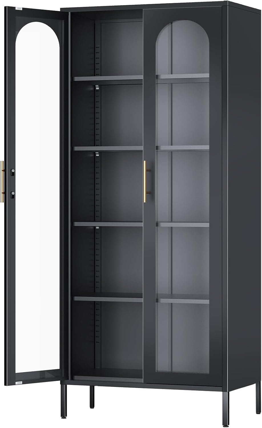 71" Glass Display Cabinet, Metal Storage with Glass Doors, Curio ...