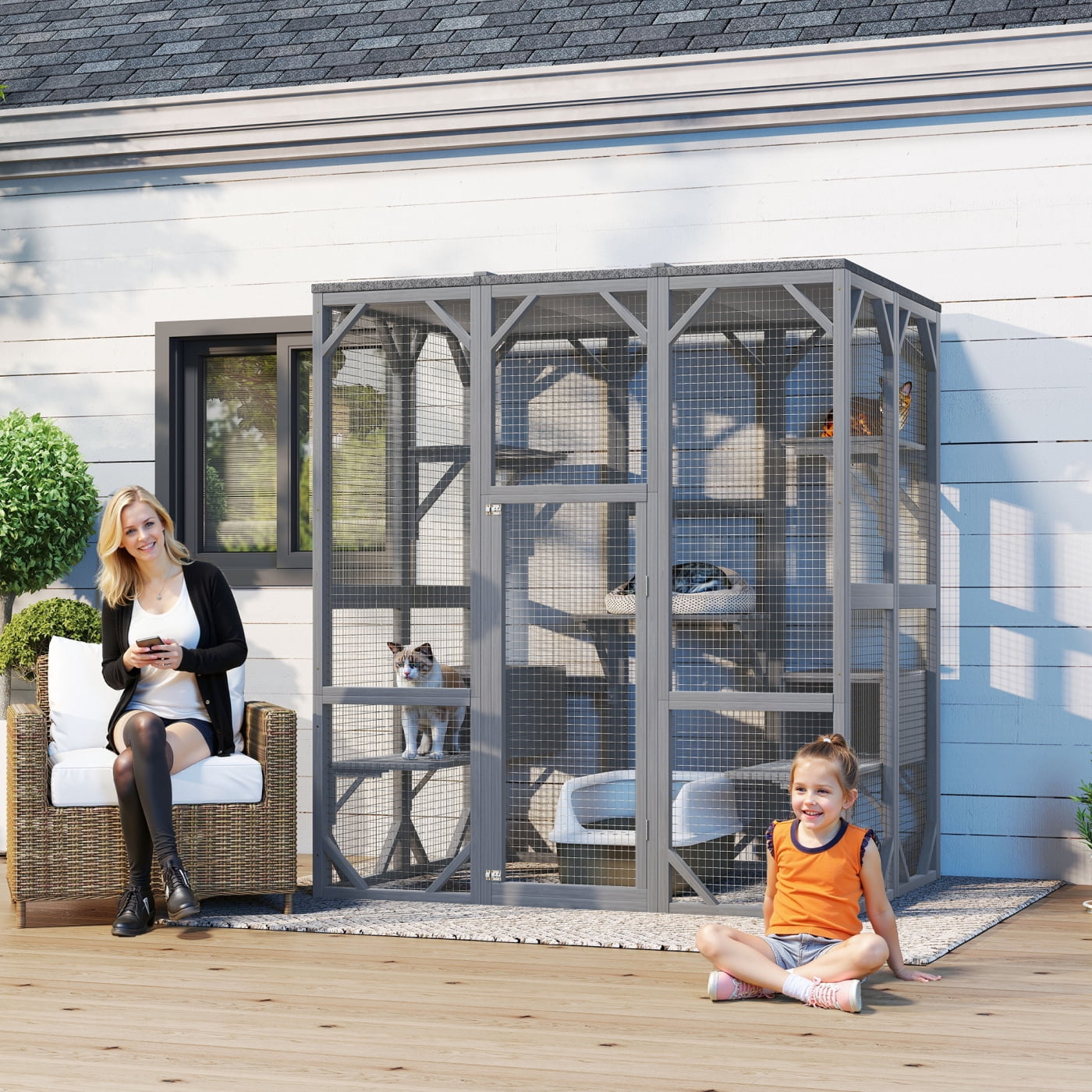 71"H Catio Outdoor Cat Enclosure for Multiple Cats, Walk in Cats House ...