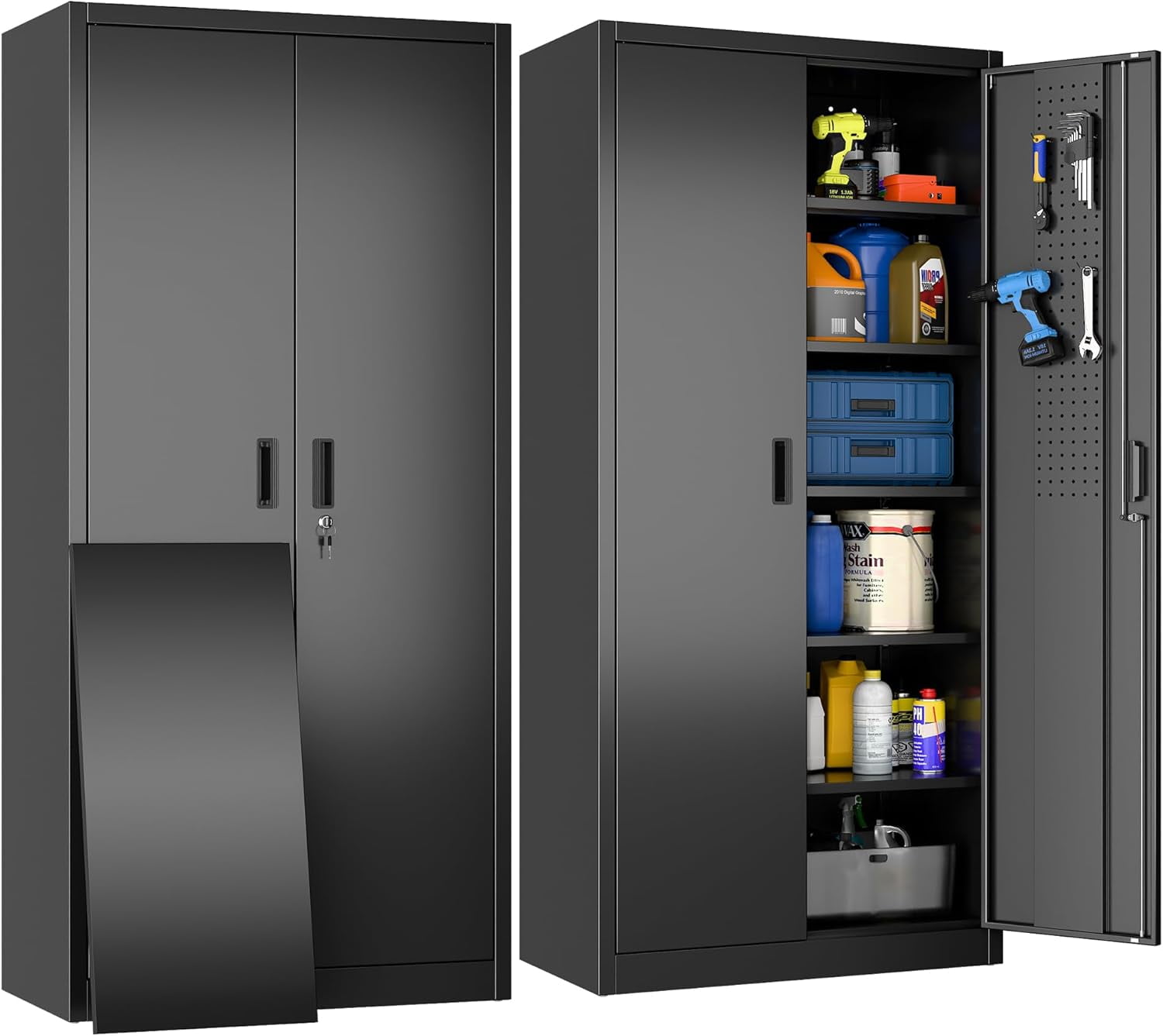 71" H Garage Storage Cabinet with Lock and Pegboard, Lockable Metal ...