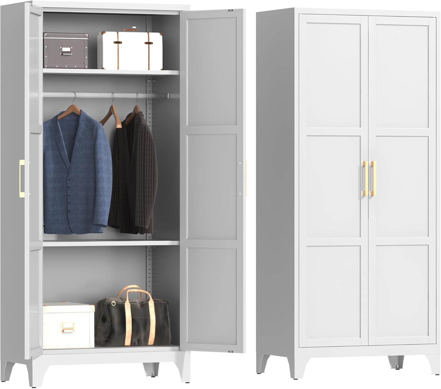 71" H Metal Armoire Wardrobe Cabinet with Doors and Shelves, 3-Tire ...