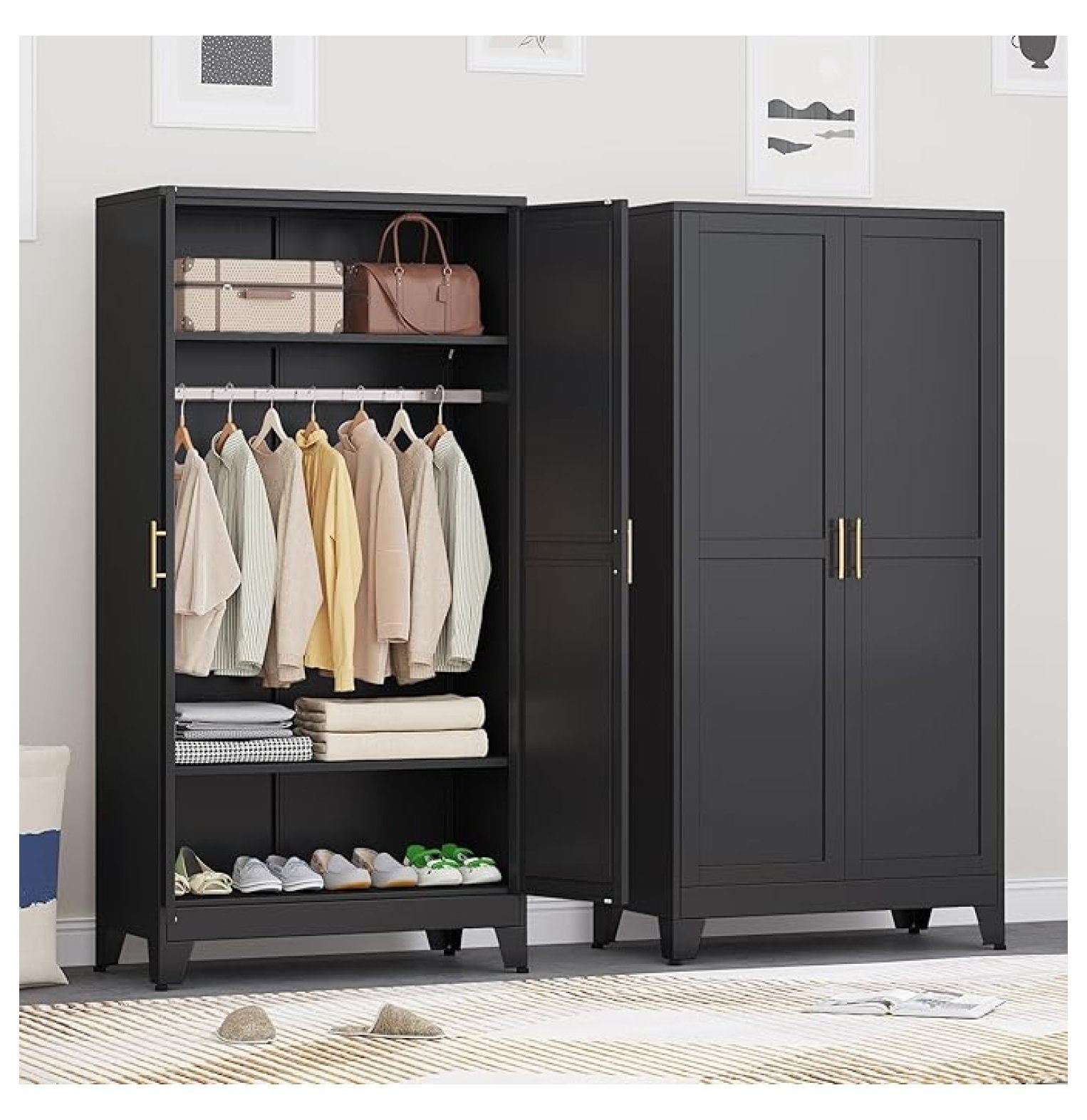 71" H Metal Armoire Wardrobe Closet, Adjustable Shelve, Clothes Drying ...