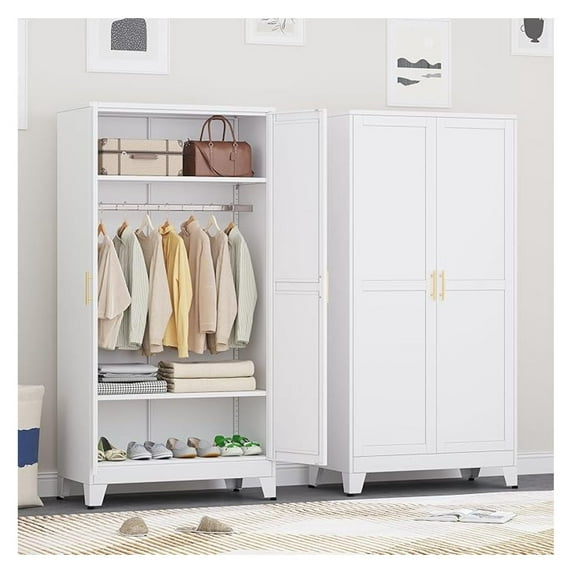 71" H Metal Armoire Wardrobe Closet, Adjustable Shelve, Clothes Drying ...